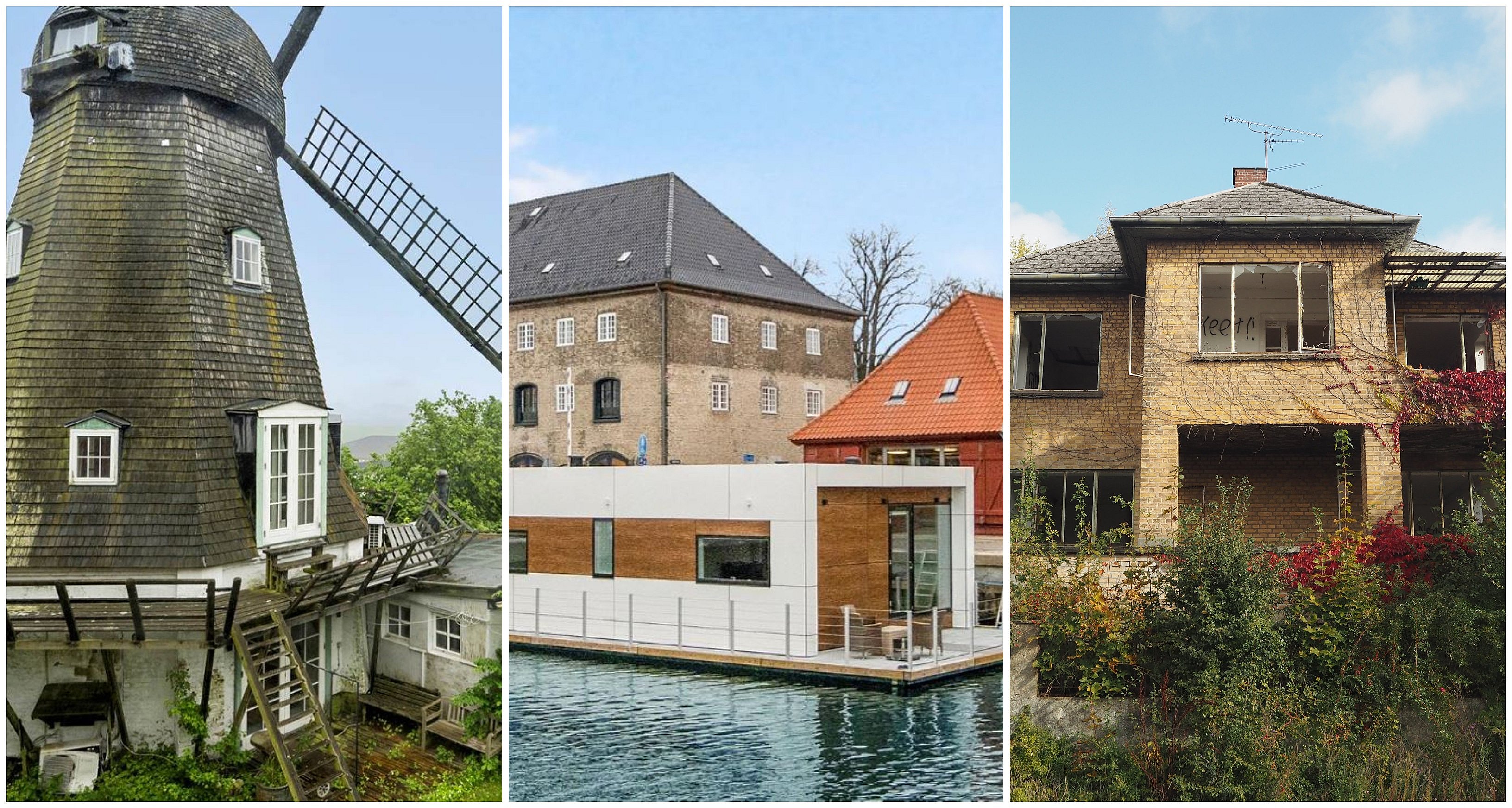 En mølle, en firkantet husbåd eller et forladt hus: Se syv mærkværdige boliger, der er til salg ...